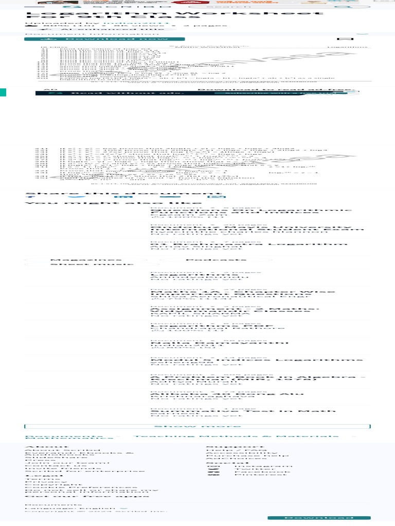 Logarithm Worksheet For 9th Class PDF Special | PDF | Scribd | Mathematics