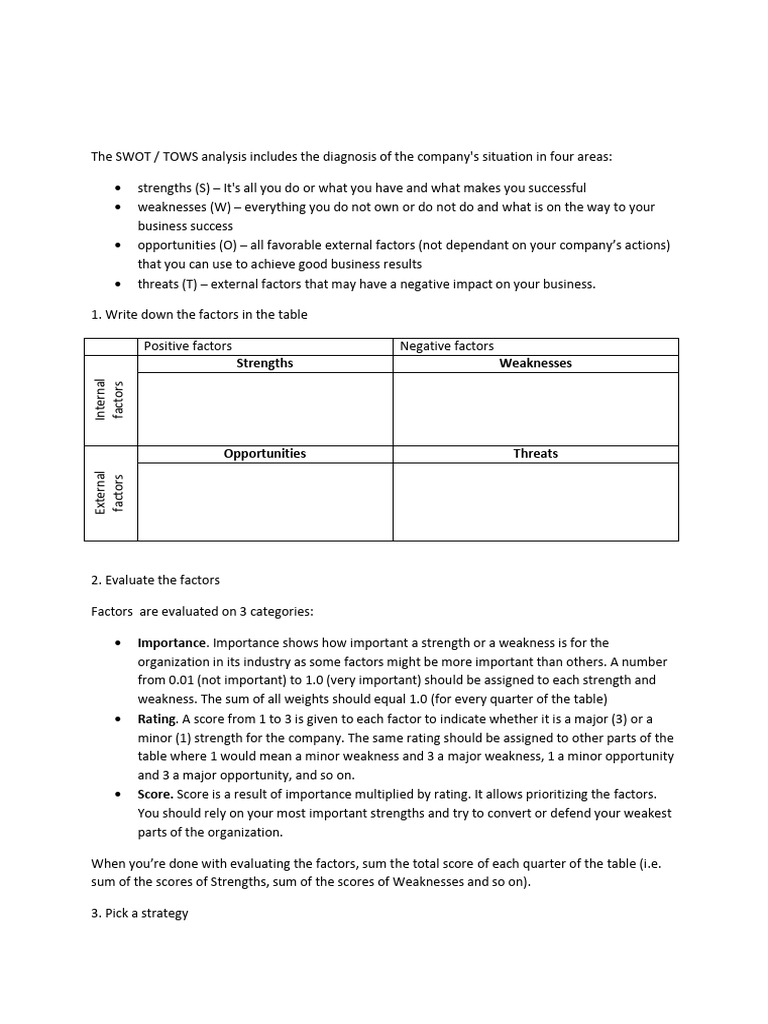 Strategic management - SWOT - handout | PDF | Swot Analysis | Business ...