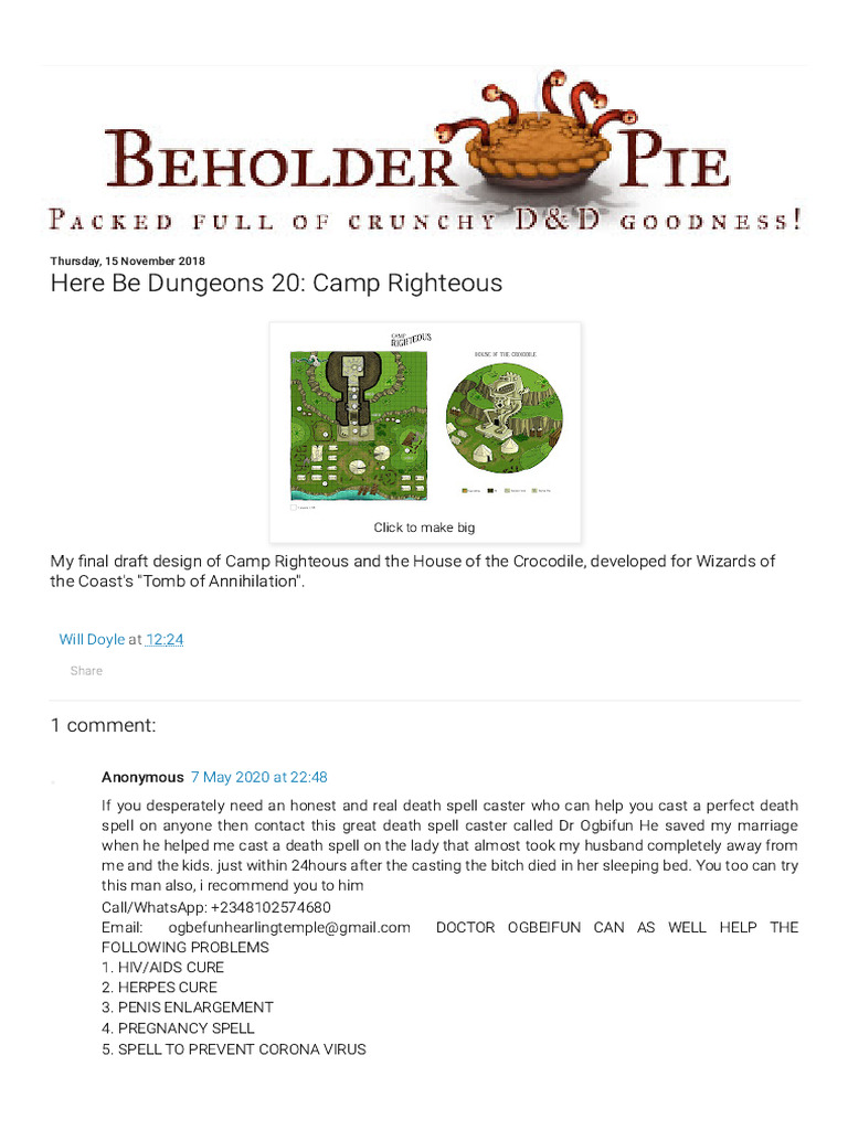 Beholder Pie - Here Be Dungeons 20 - Camp Righteous | PDF