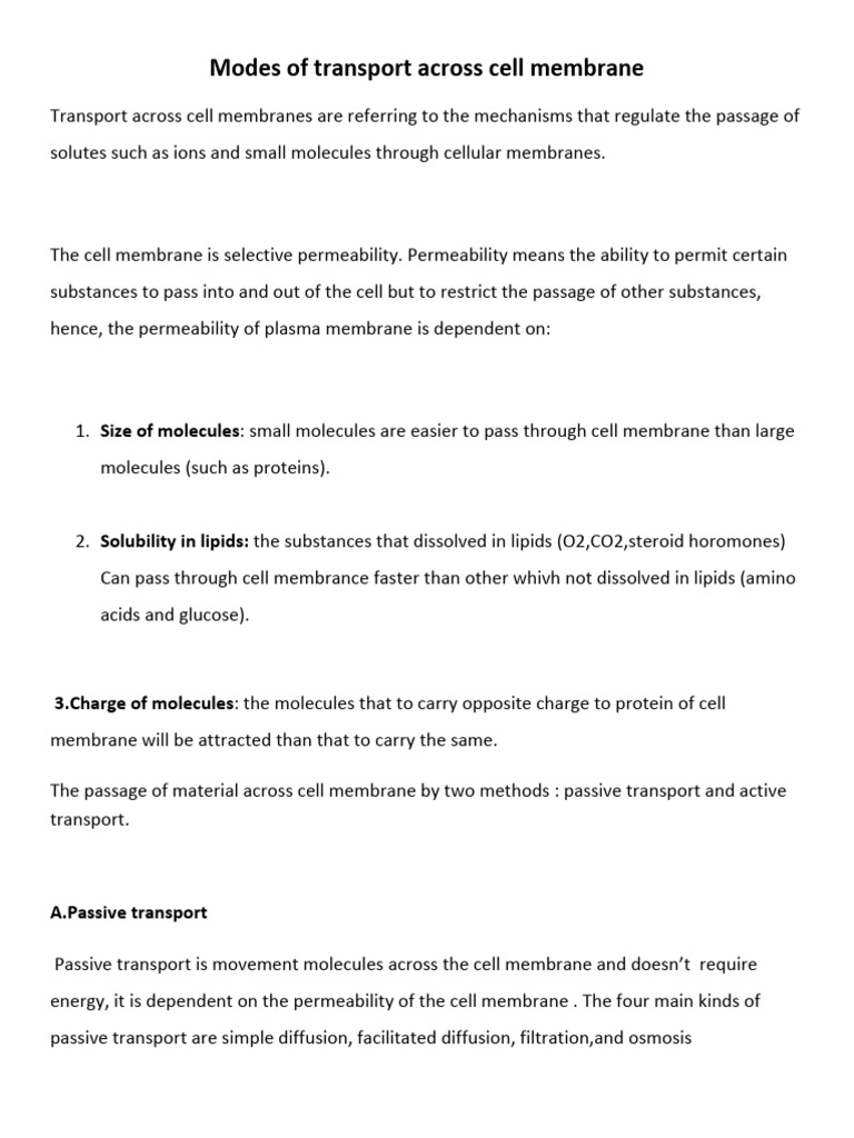 Modes of Transport Across Cell Membrane | PDF | Cell Membrane | Osmosis