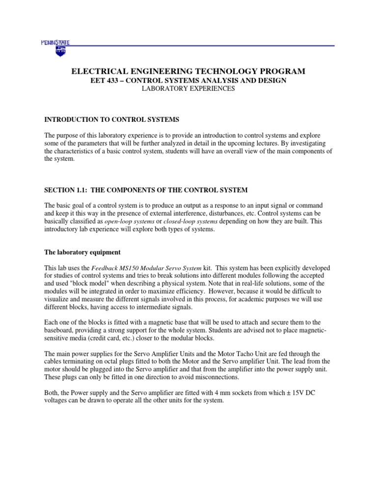 Basic Control Systems Lab Pdf Amplifier Operational Amplifier
