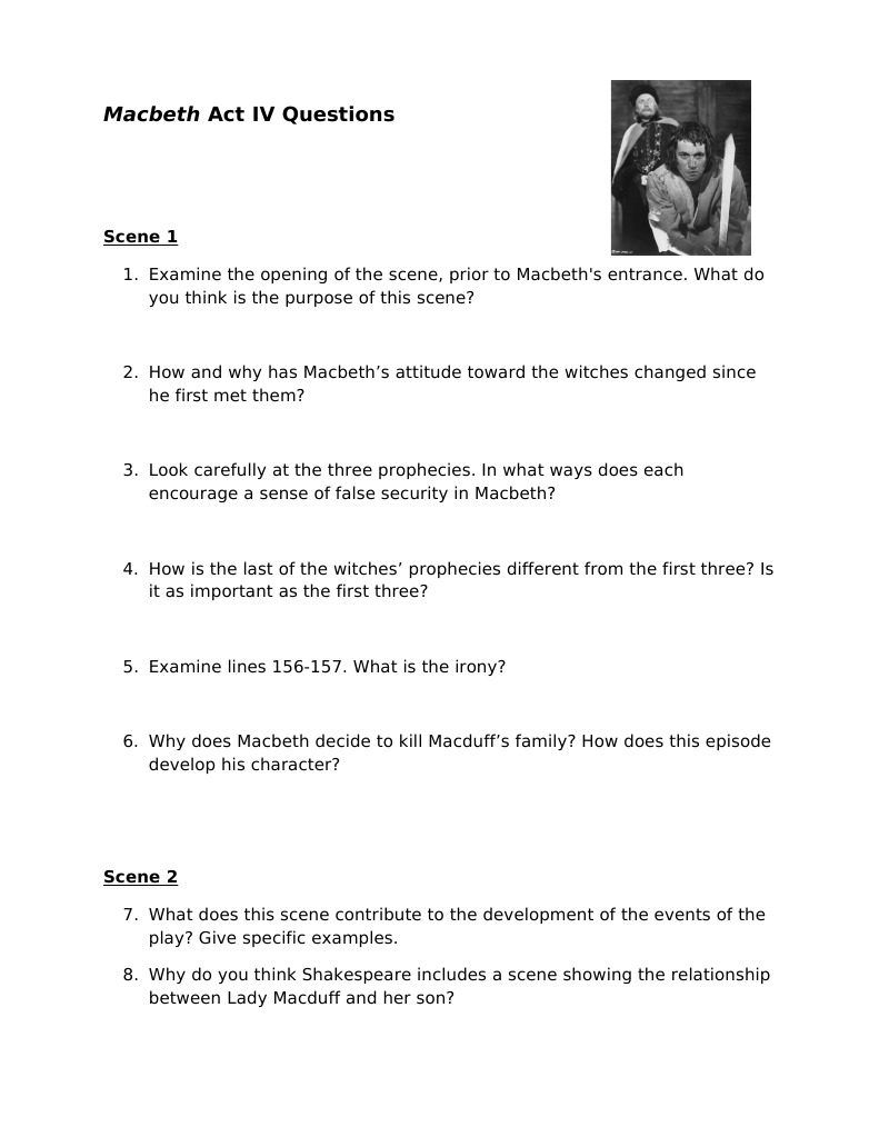 Macbeth Act IV Study Guide | PDF | Young Adult | Classics