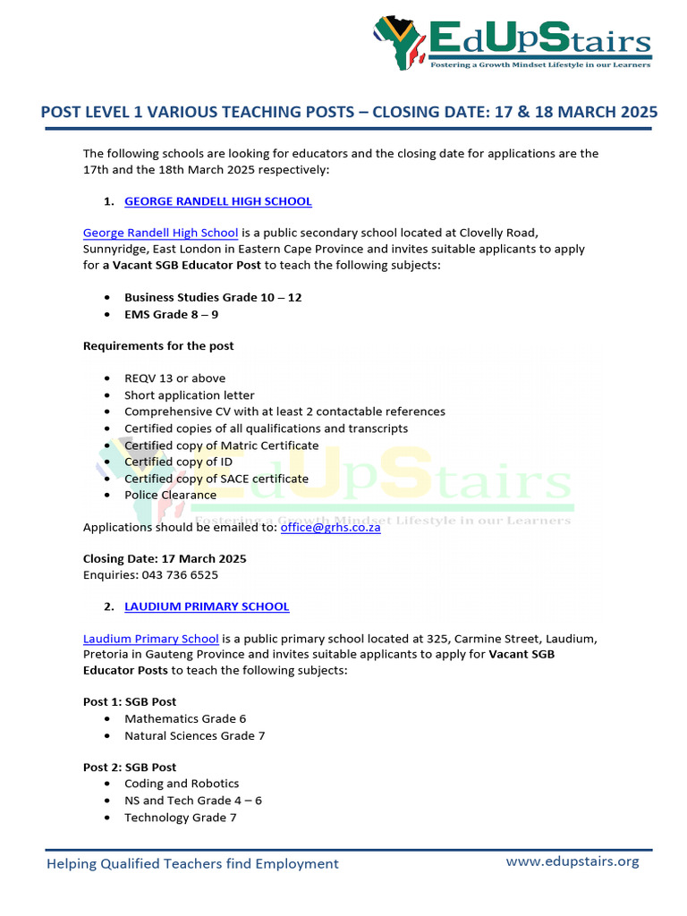 Various Teaching Posts 17 18 March 2025 | PDF | Teachers | Educational ...