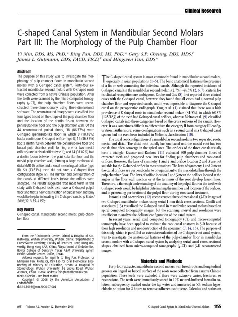 C-Shaped Canal System in Mandibular | PDF | Tooth | Dentistry Branches