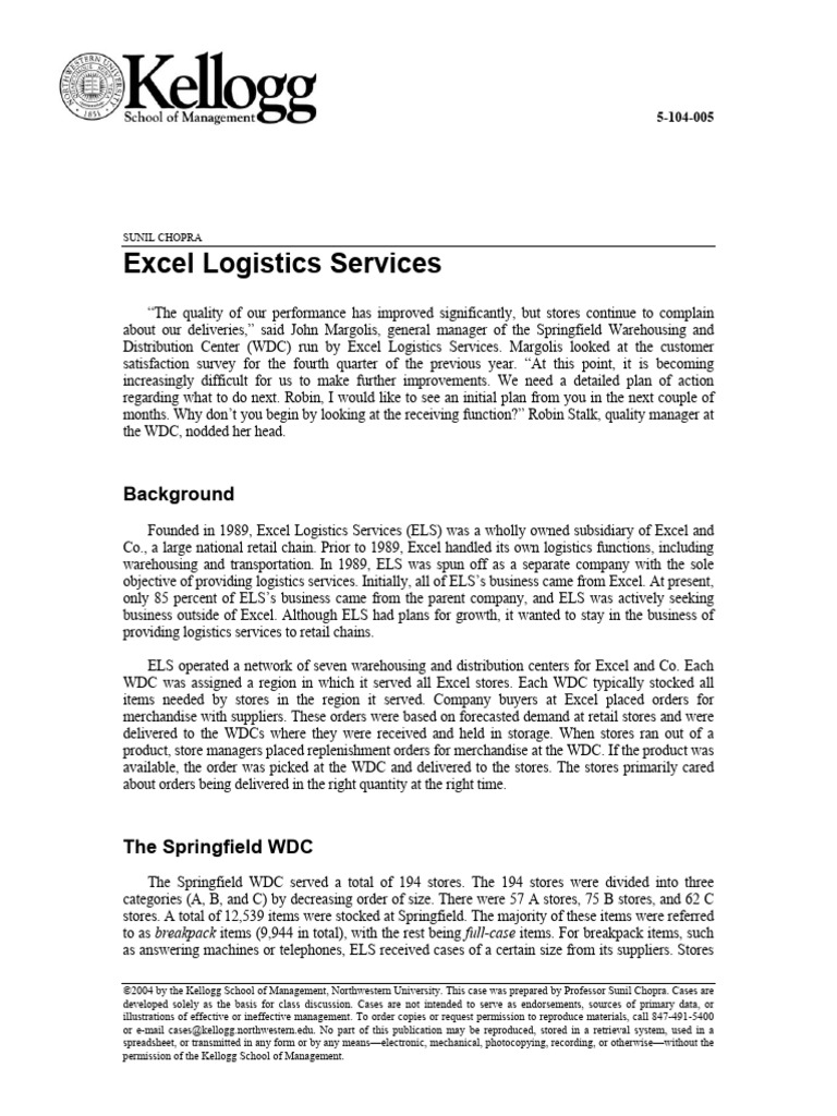 Improving Excel Logistics Services | PDF | Warehouse | Logistics