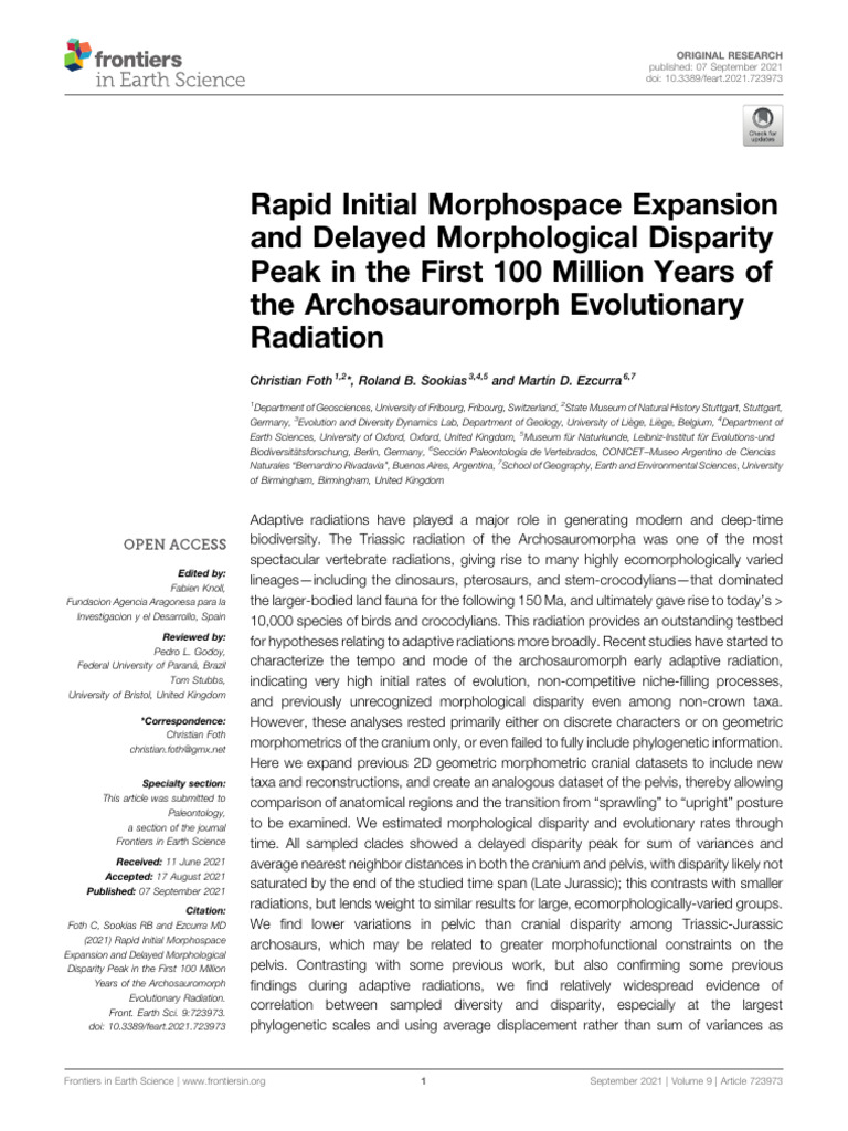 Rapid Initial Morphospace Expansion and Delayed Morphological Disparity ...