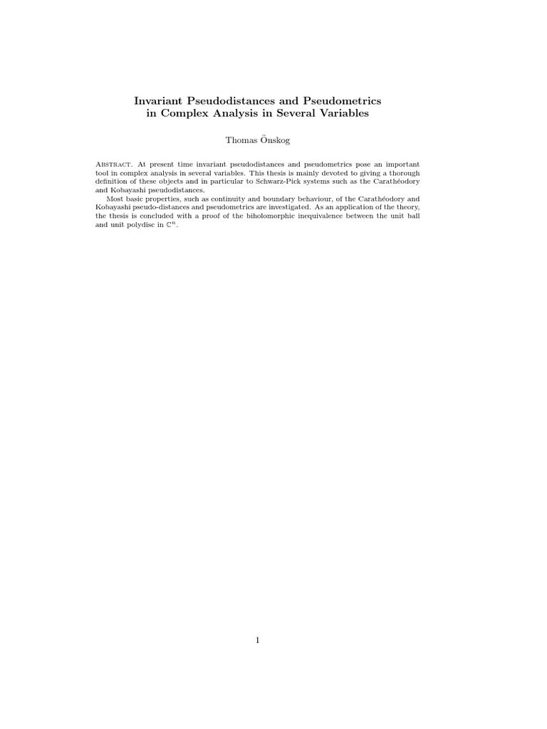 Kobayashi and Caratheodory Pseudometric Paper | PDF | Inequality ...
