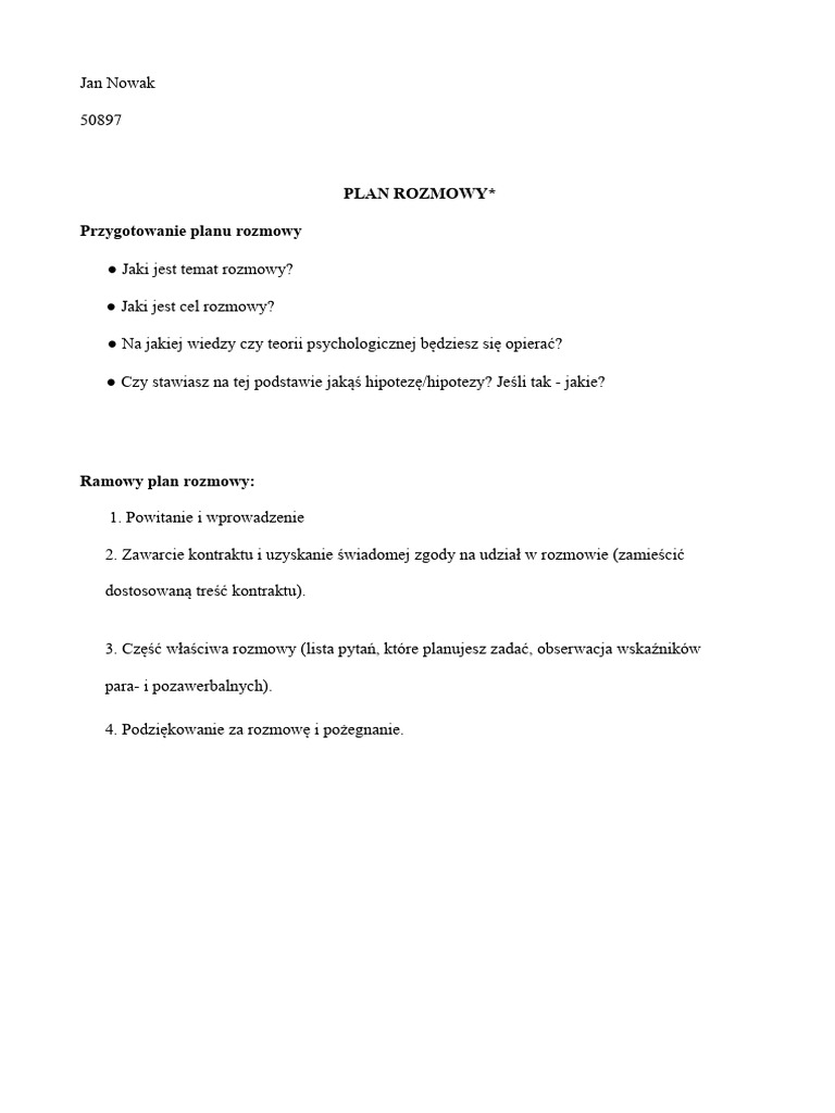 Plan Rozmowy Wzór | PDF