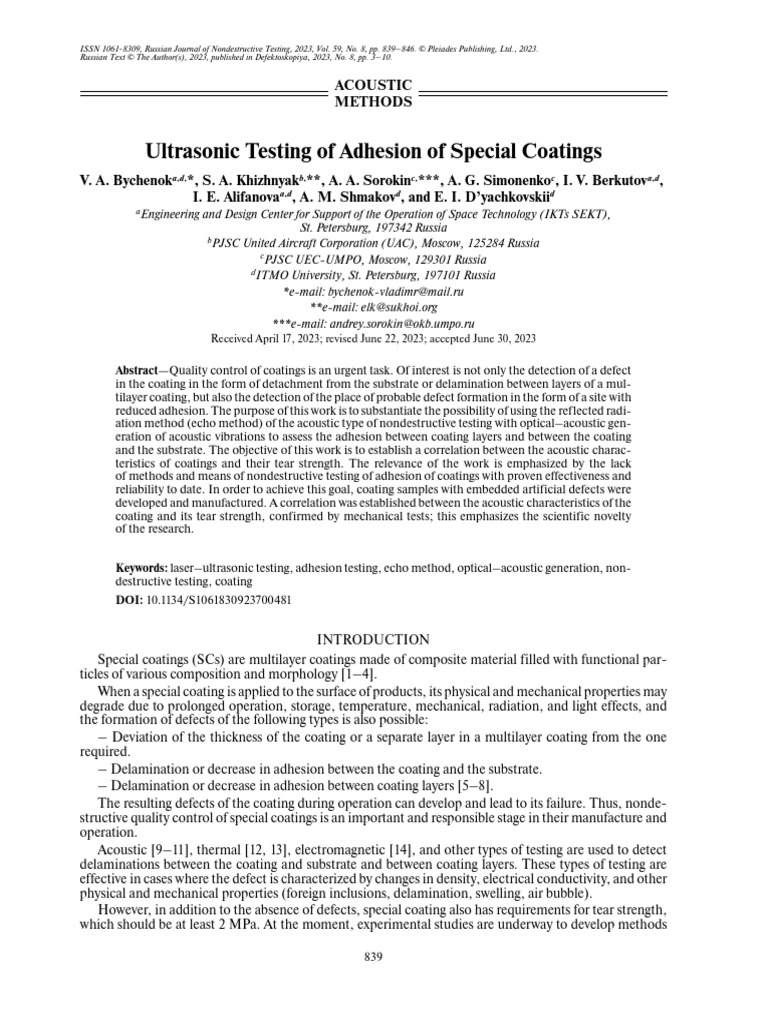 Ultrasonic Testing of Adhesion of Special Coatings | PDF | Ultrasound ...