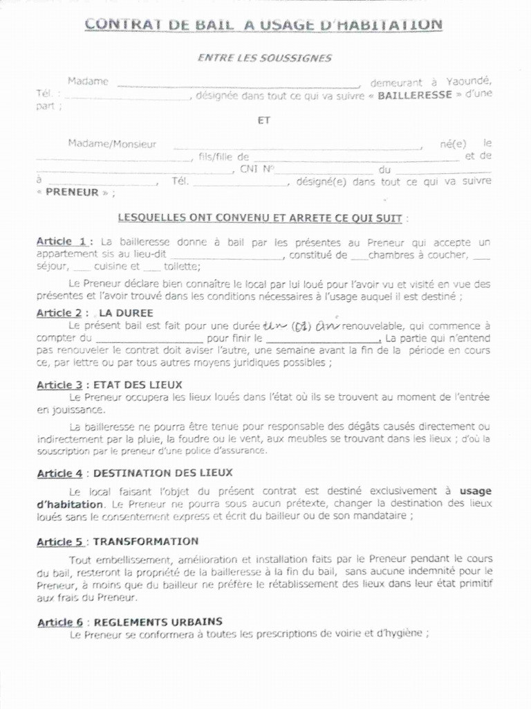 Modèle de Contrat de Bail | PDF
