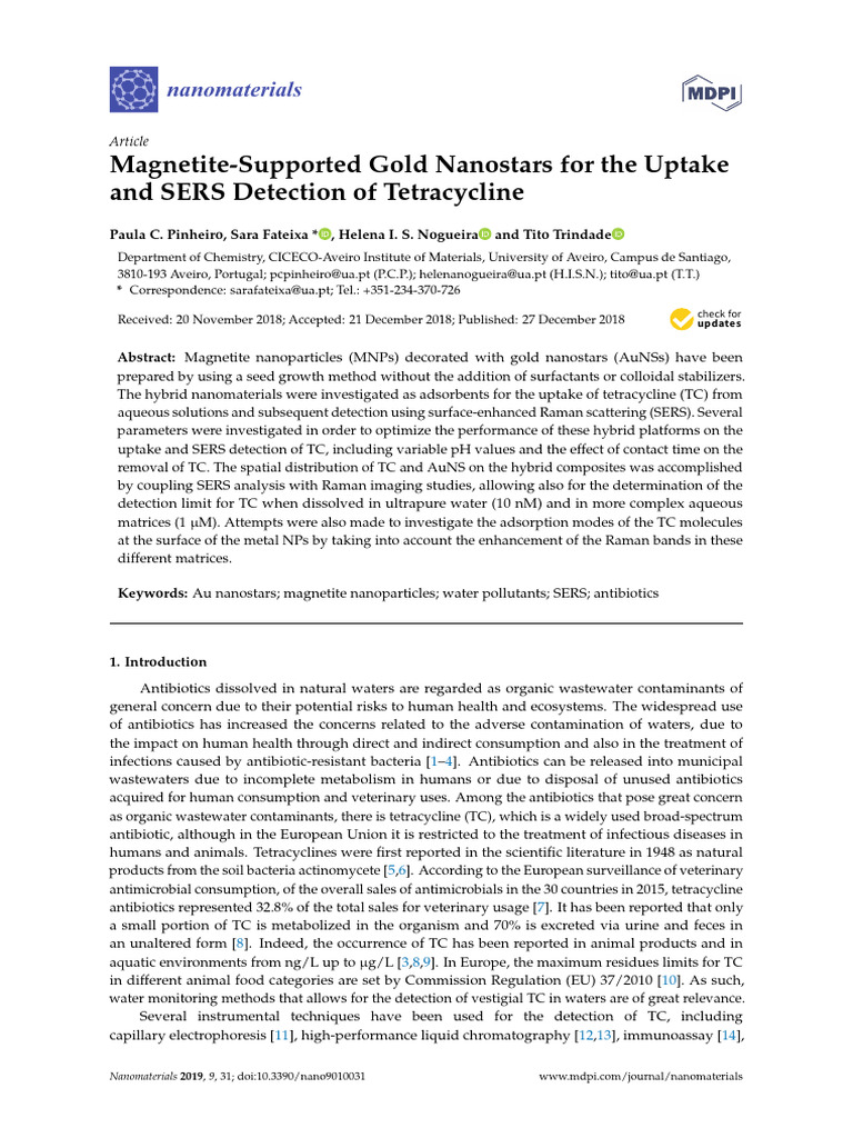Magnetite-Supported Gold Nanostars For The Uptake and SERS Detection of ...