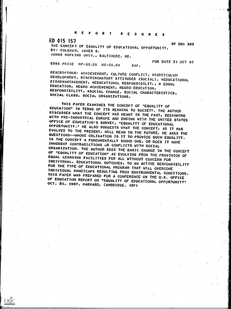 Equality of Educational Opportunity Explained | PDF | Curriculum ...