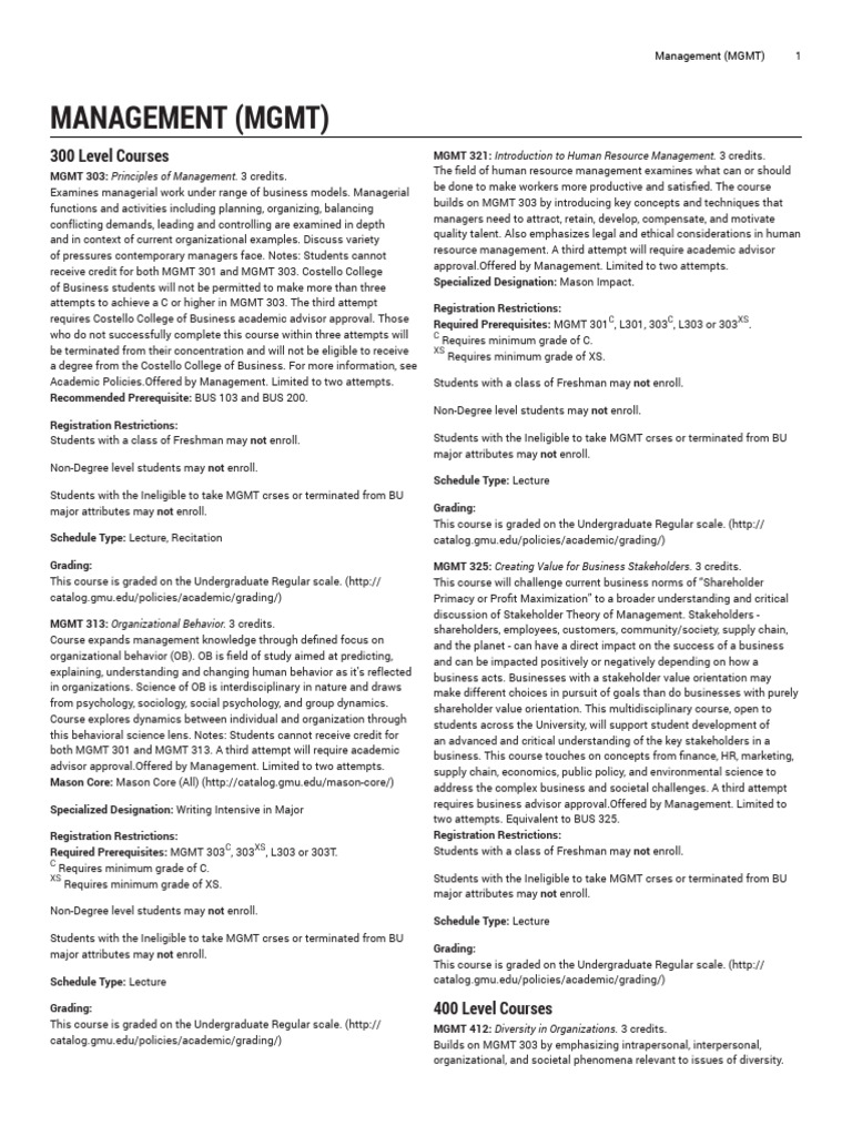 Management Course Descriptions and Policies | PDF | Employment ...