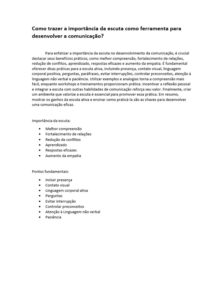 Importância da Escuta na Comunicação | PDF