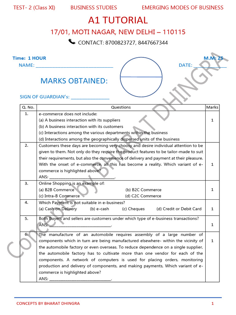 TEST(2) BST CLASS XI UNIT 5 | PDF | Electronic Business | E Commerce