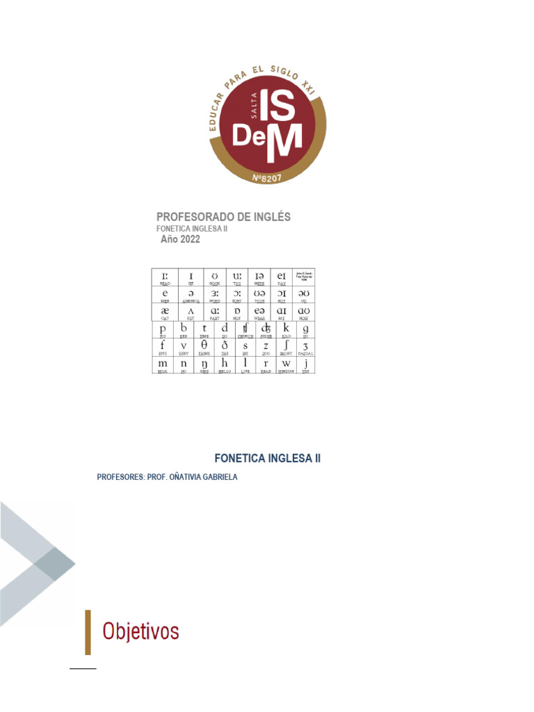 IdM - Profesorado de Ingles - Fonetica Inglesa II - MODULO (Primer Cuatrimestre) | PDF ...