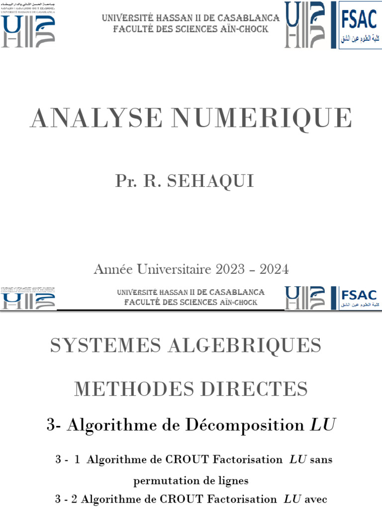 Décomposition LU et Algorithme de Crout | PDF | Analyse mathématique ...
