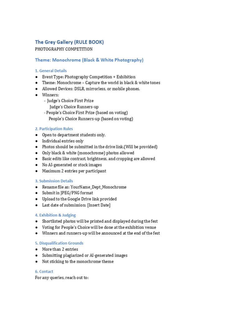 Photography Competition (Rule Book) | PDF