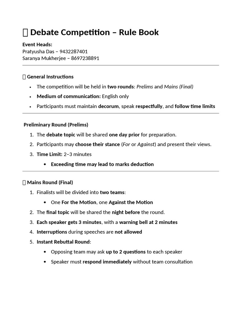 Debate Competition - Rule Book | PDF
