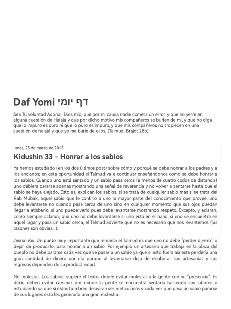 Daf Yomi דף יומי - Kidushin 33 - Honrar a Los Sabios | PDF | Sabiduría ...