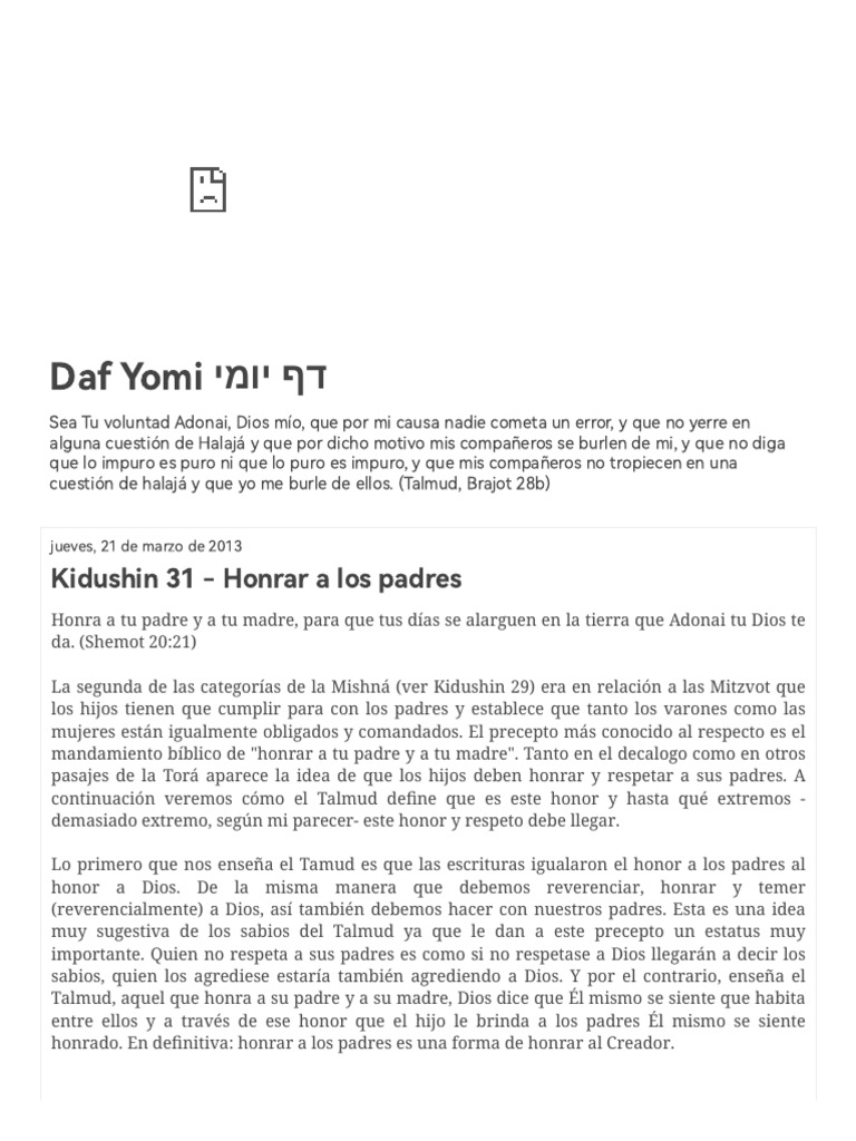 Daf Yomi דף יומי - Kidushin 31 - Honrar a Los Padres | PDF | Amor | Halakha