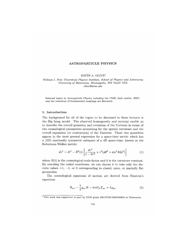 Astroparticle Physics (Keith Olive) | PDF