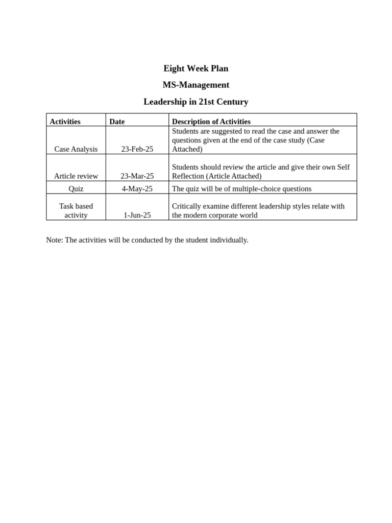 Eight Week Plan For MS-Management | PDF
