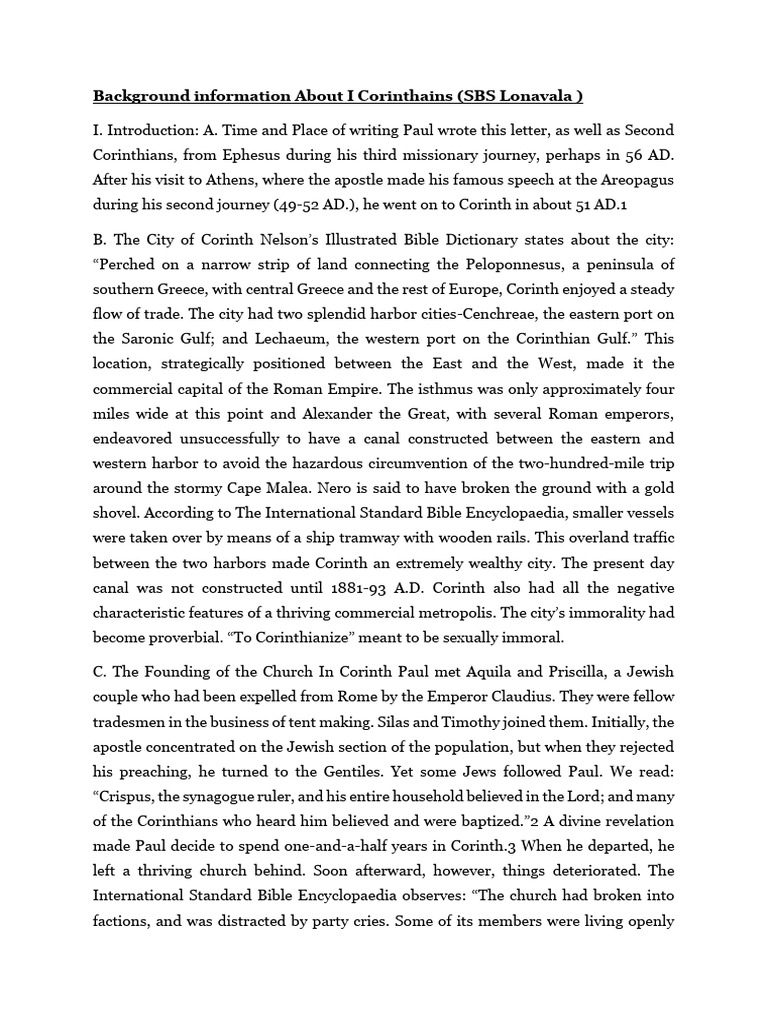 Historical Background of 1 Corinthians | PDF | Paul The Apostle | First ...