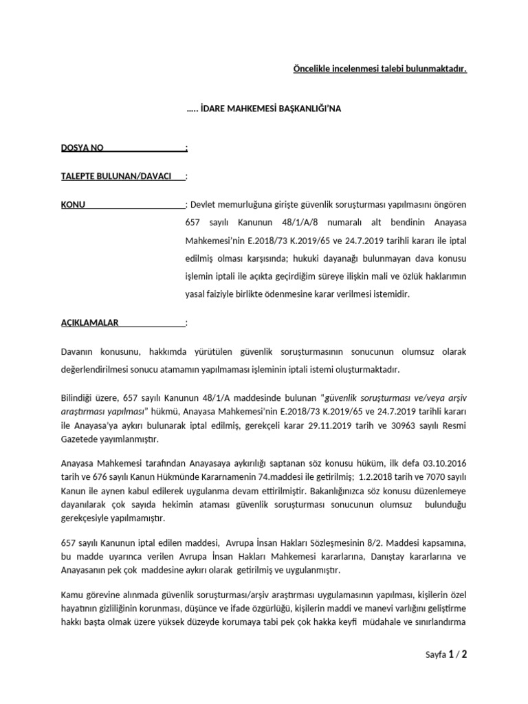 Idare Mah Dilekce Ornegi | PDF