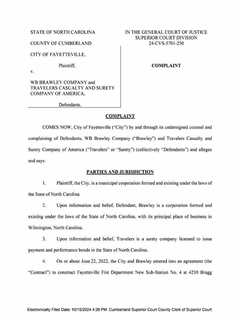 City Complaint | PDF | Breach Of Contract | Surety
