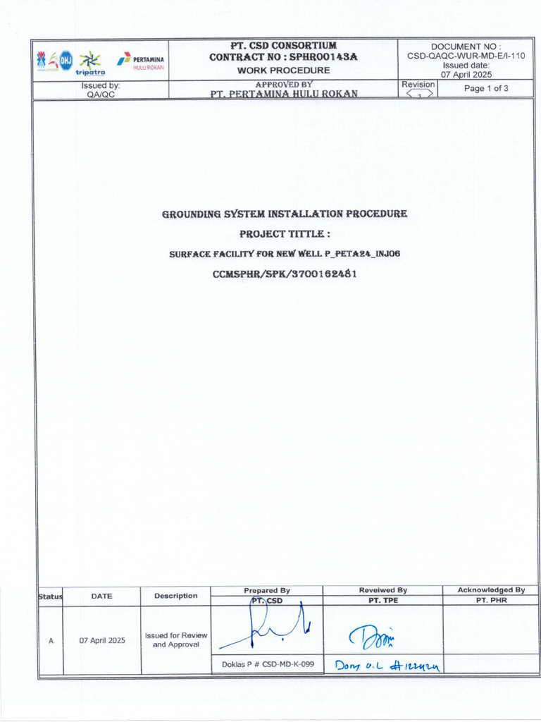 Grounding System Installation Procedure Surface Facility For New Well P - PETA24 - NJ06 | PDF