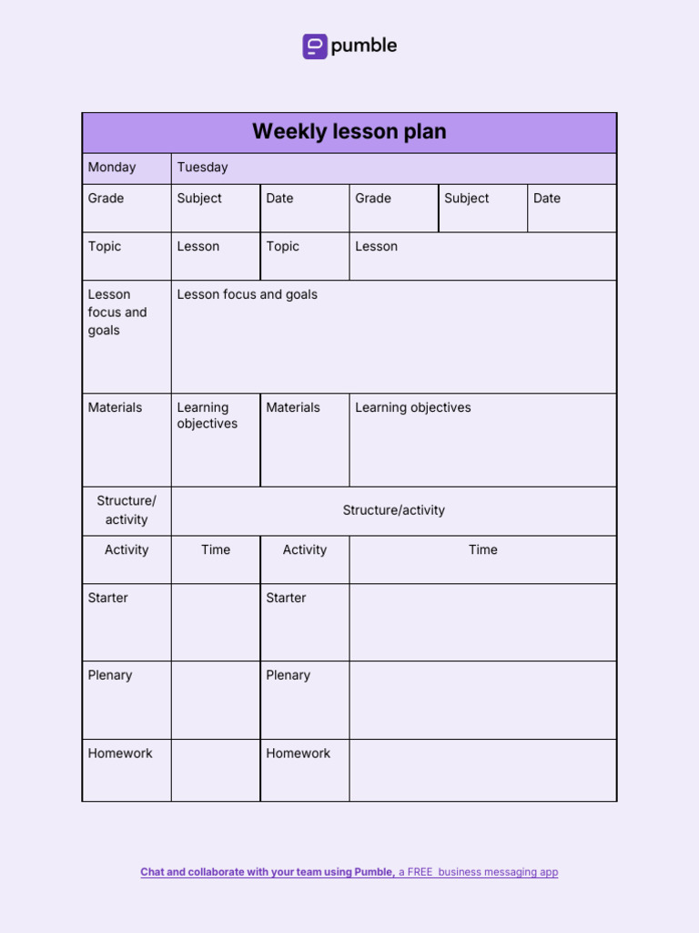 Weekly Lesson Plan Template | PDF
