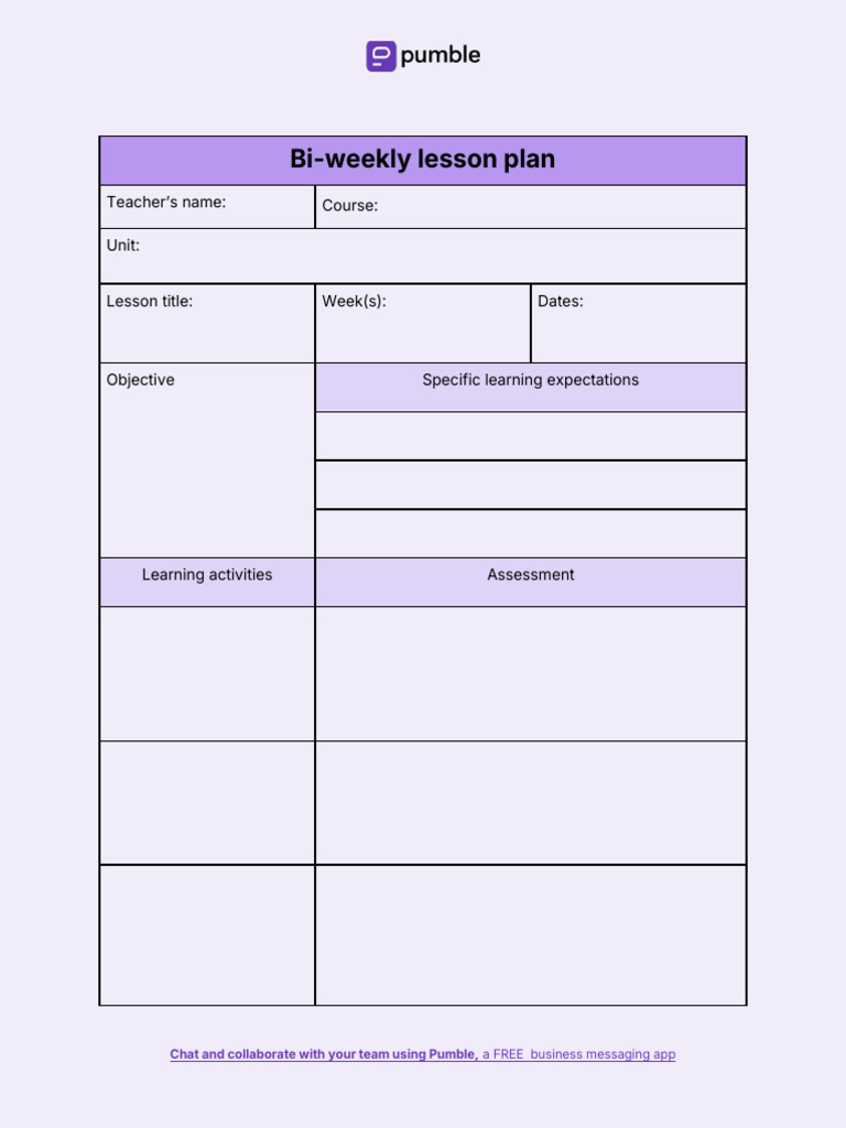 Bi-Weekly Lesson Plan Template | PDF