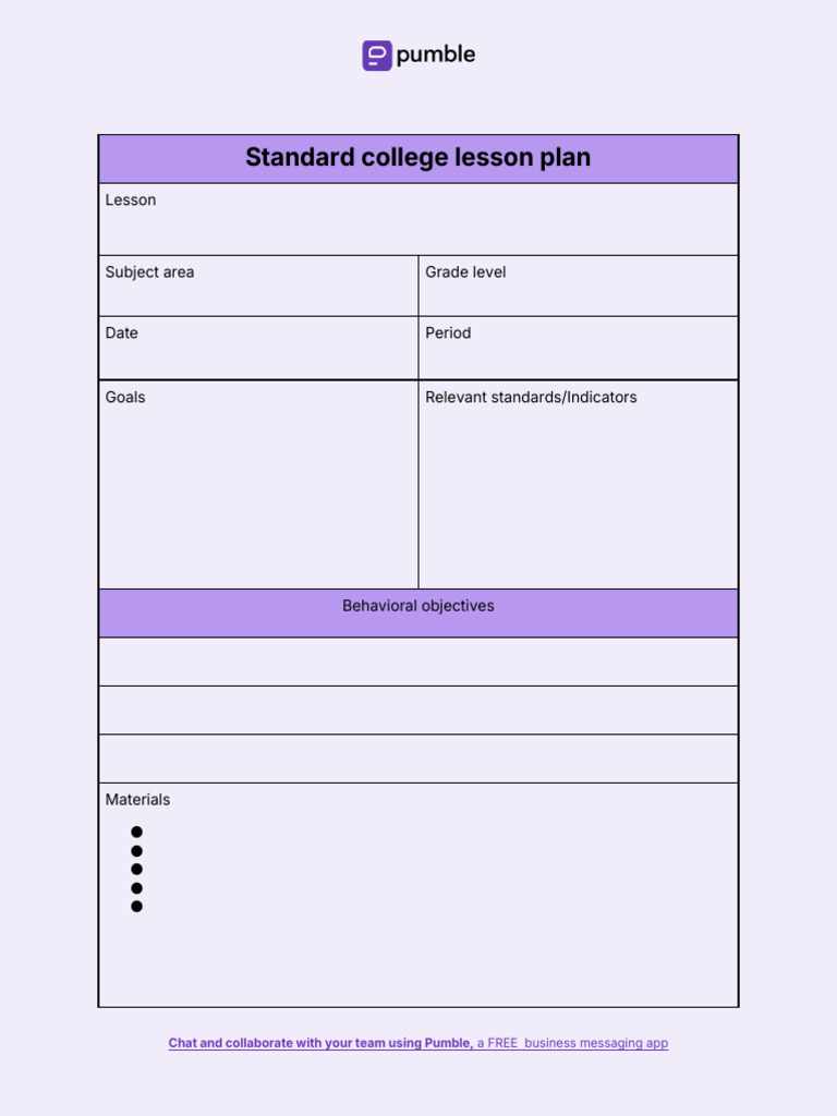 Standard College Lesson Plan Template | PDF