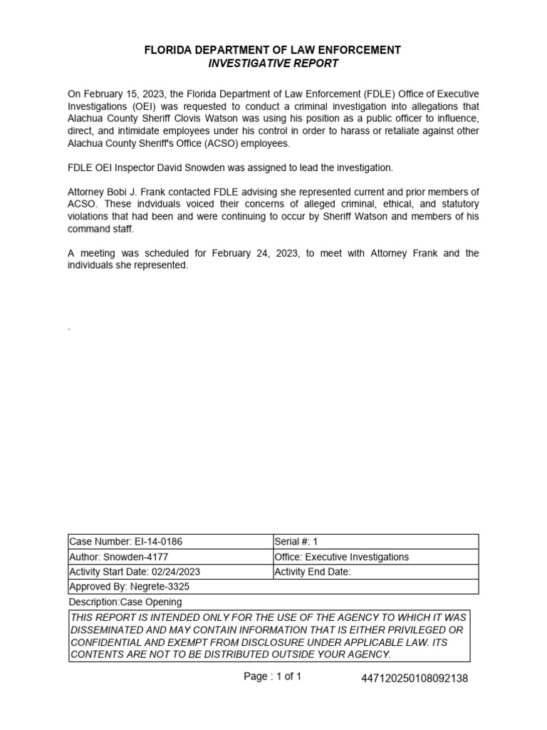 Fdle Investigative Report | PDF | Inspector | District Attorney