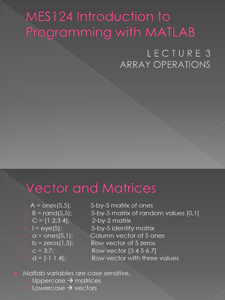 MATLAB Array Operations Overview | PDF