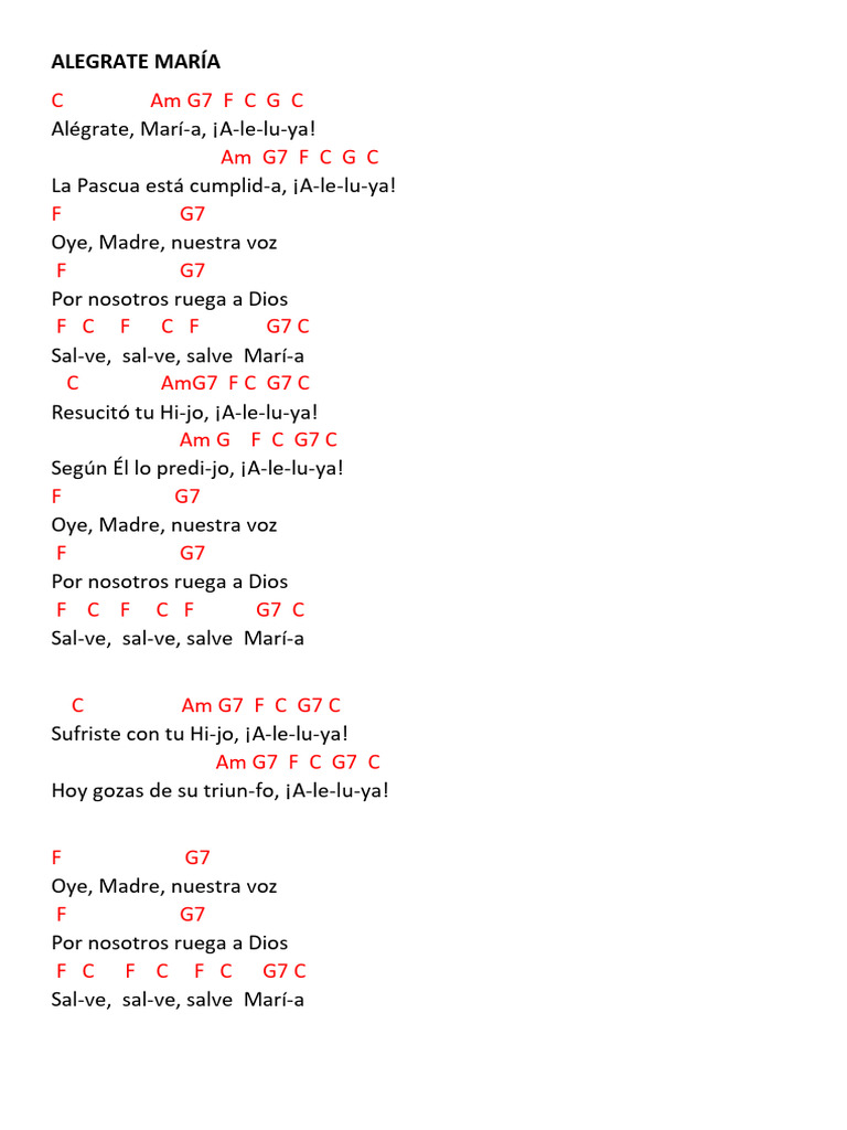 Letra de "Alégrate María" | PDF