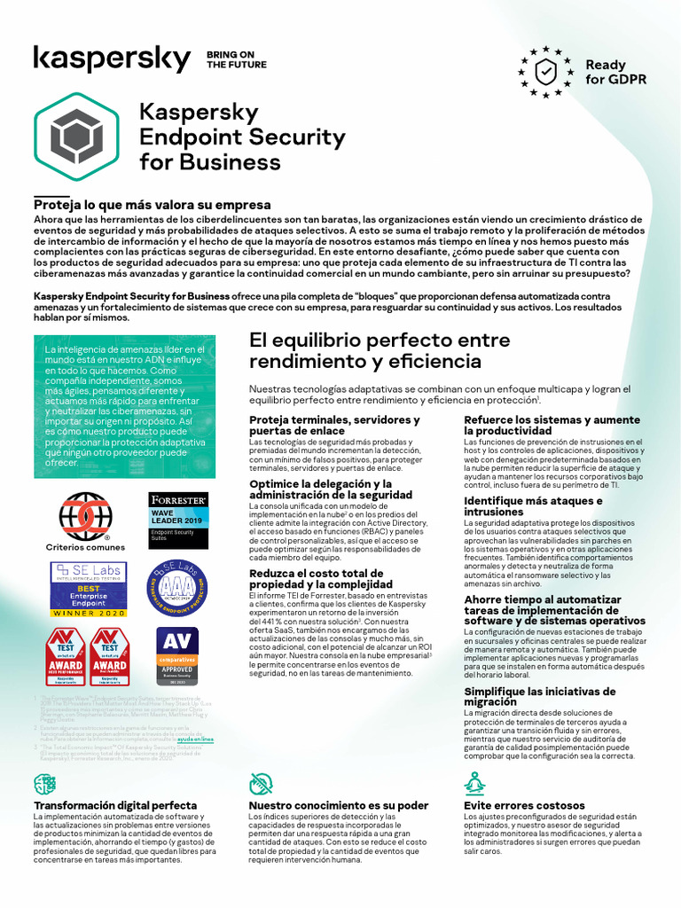 Kaspersky Endpoint Security For Business Datasheet | PDF | Computación en la nube | Ingeniería ...
