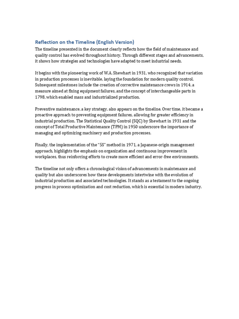 Timeline_Reflection | PDF | Liderazgo | Gestión de la calidad