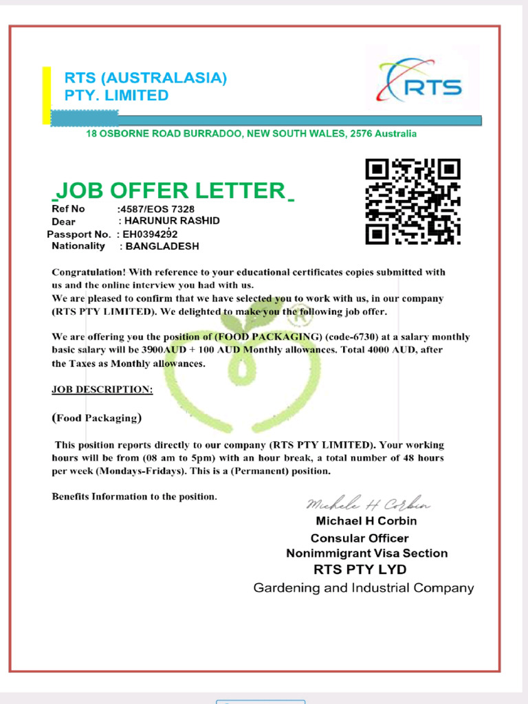 Harunur Rashid Job Letter | PDF