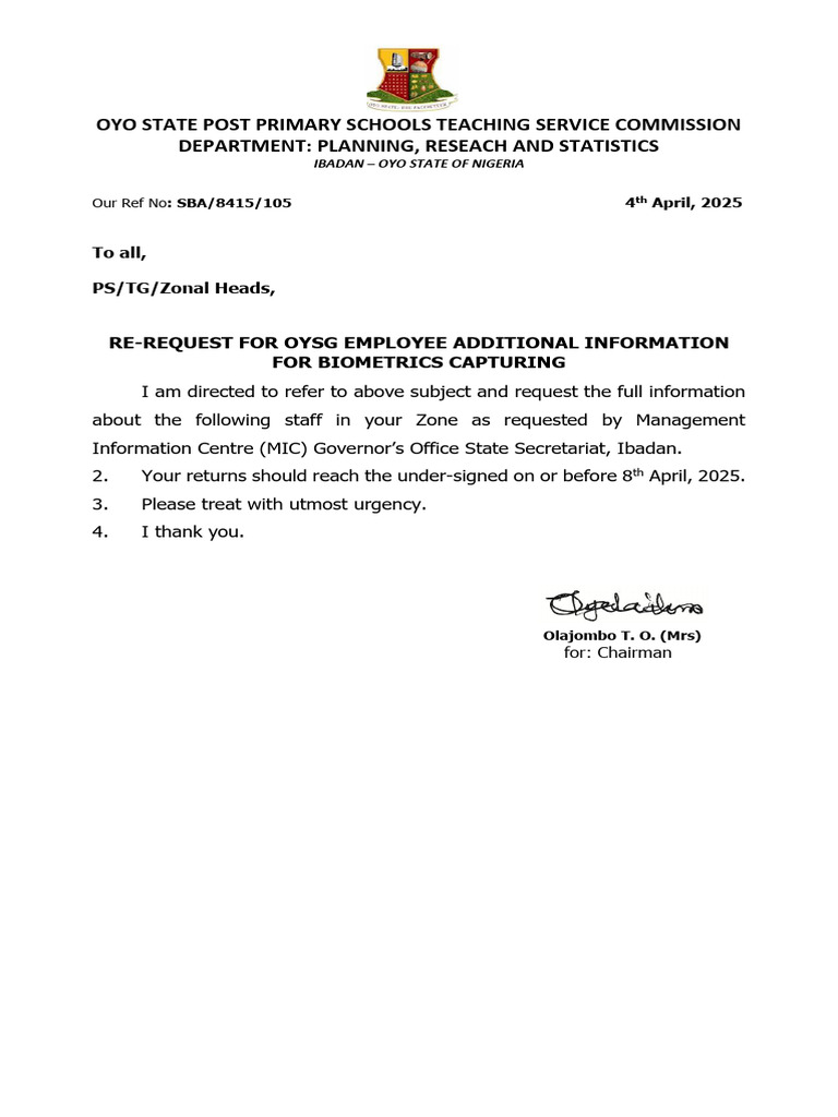 MIC REQUEST FOR OYSG EMPLOYEE ADDITIONAL INFOR FOR BIOMETRICS CAPTURING ...