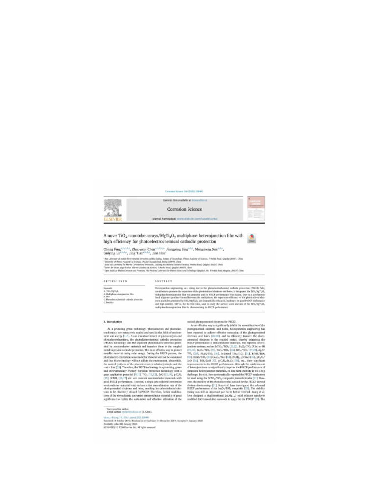 A novel TiO2 nanotube arrays/MgTixOy multiphase-heterojunction film with high efficiency for ...