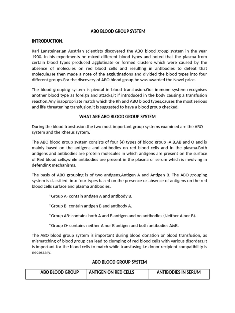 Overview of ABO Blood Group System | PDF | Blood Type | Tissue (Biology)