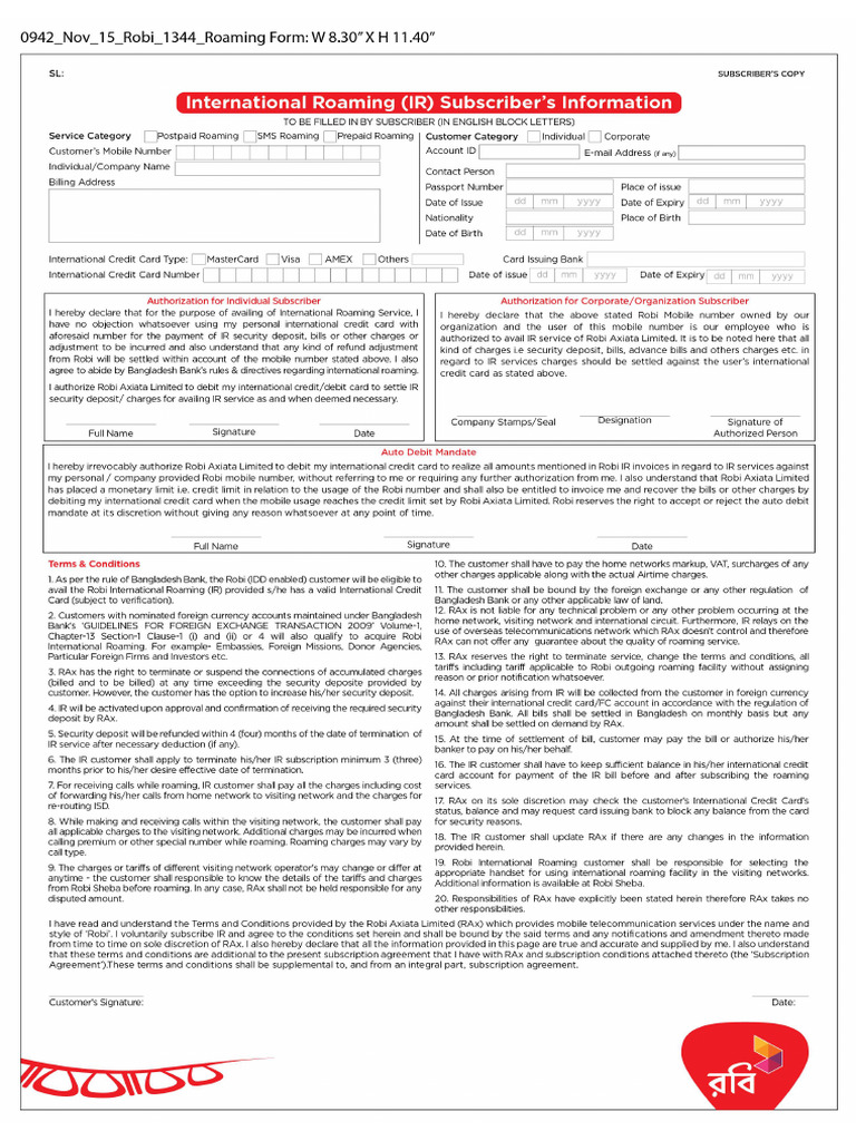 Roaming Form Prepaid | PDF