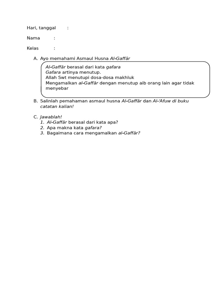 Belajar Asmaul Husna "Al-Gaffar" | PDF