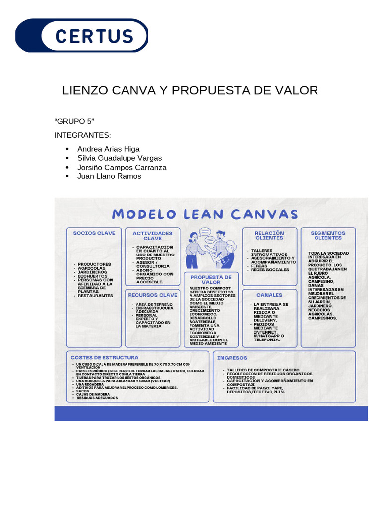 Lienzo Canva y Propuesta de Valor Compostaje | PDF