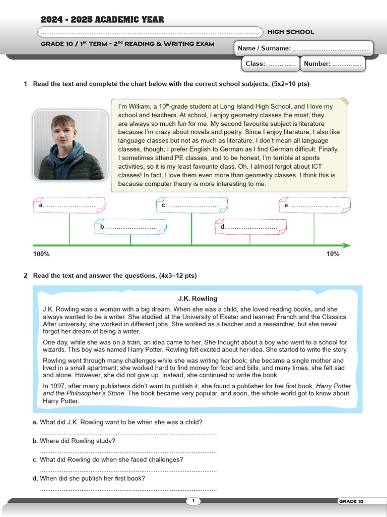 Sinif Reading Writing Exam 2 | PDF | Isaac Newton | J. K. Rowling