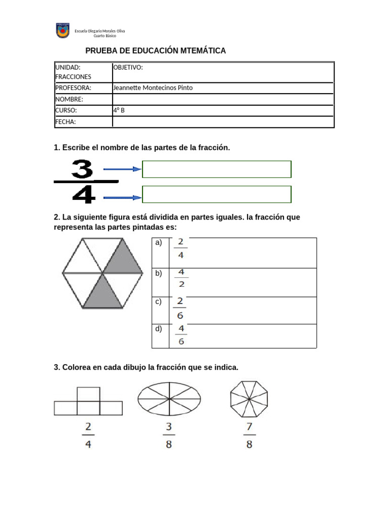 Prueba de Fracciones | PDF