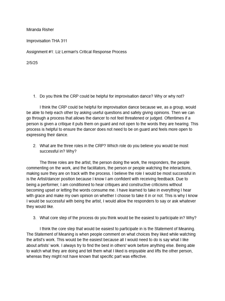 Liz Lerman's Critical Response Process | PDF