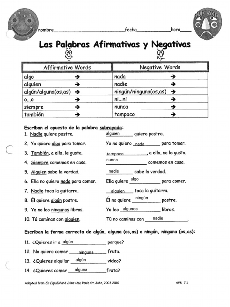 1 2worksheetaffirmative and Negative Words - 1 | PDF